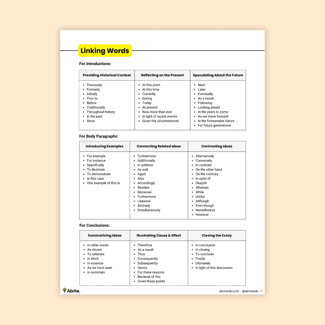 Store Linking Words List